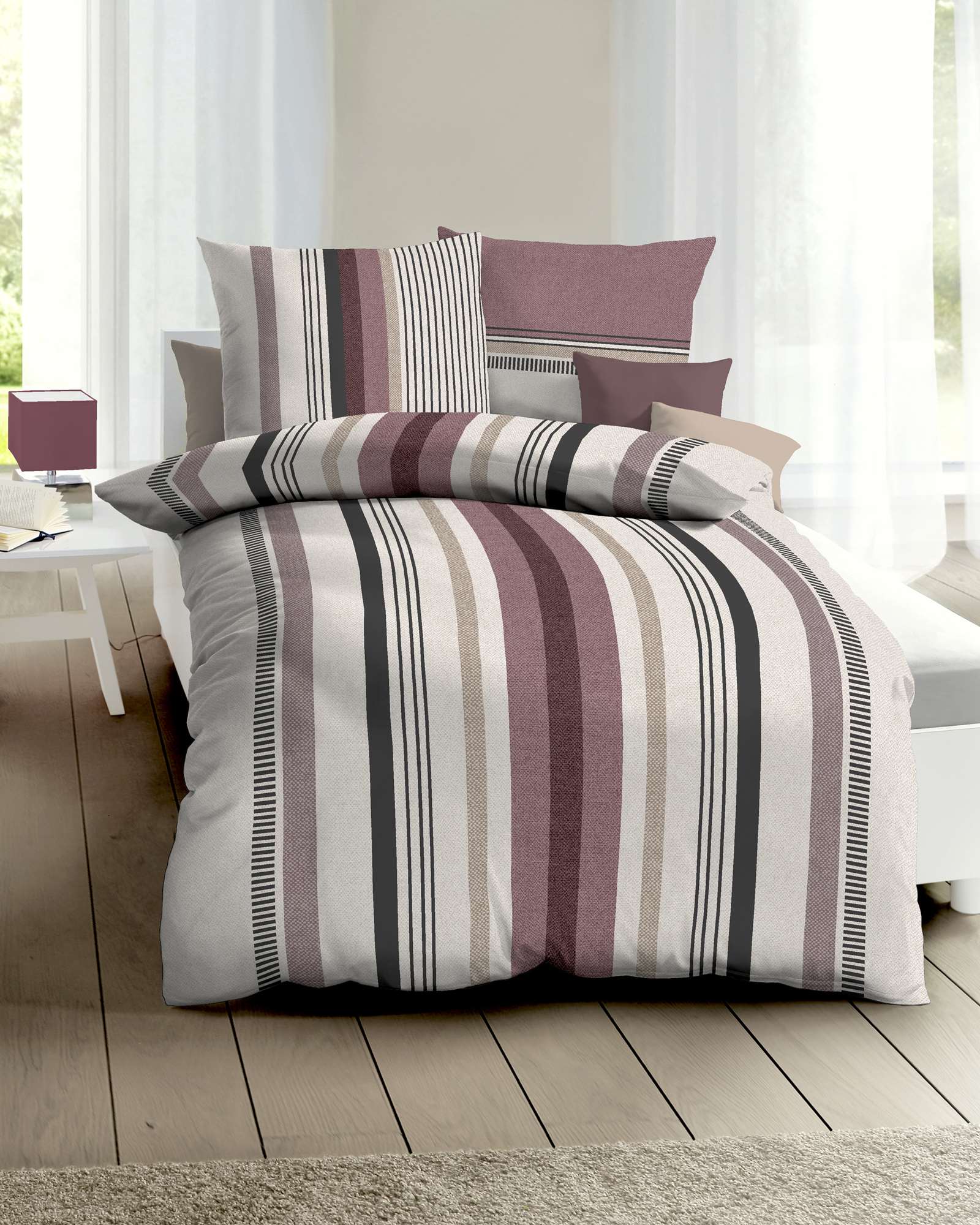 Biber Bettwäsche Streifen-Design rosenholz - zugreifen!